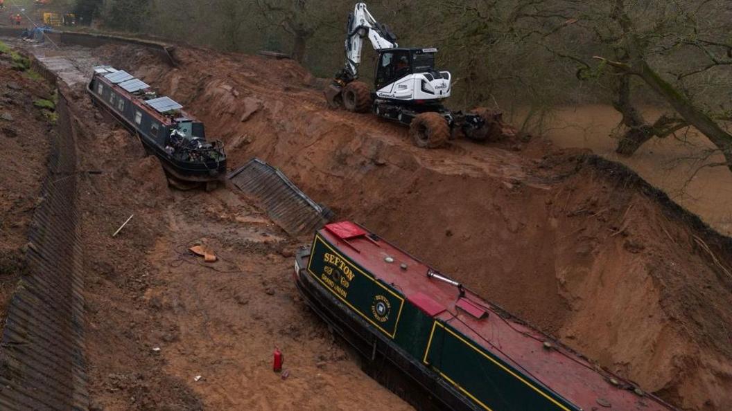 Third stranded narrowboat pulled free from Llangollen canal - BBC News