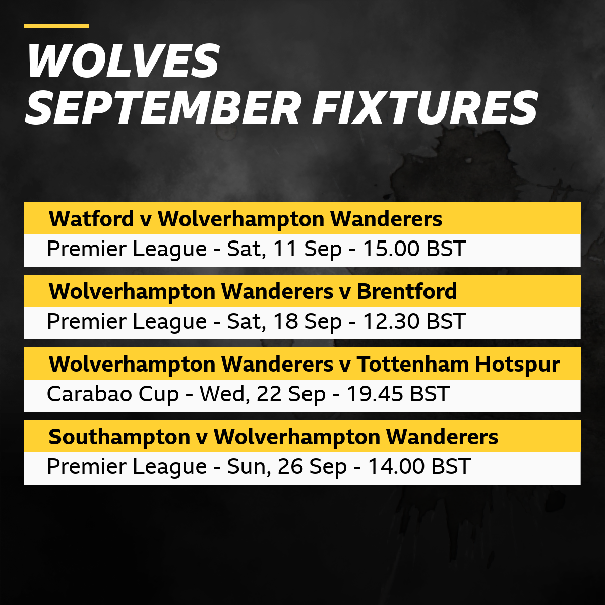 Wolves' September fixtures - BBC Sport