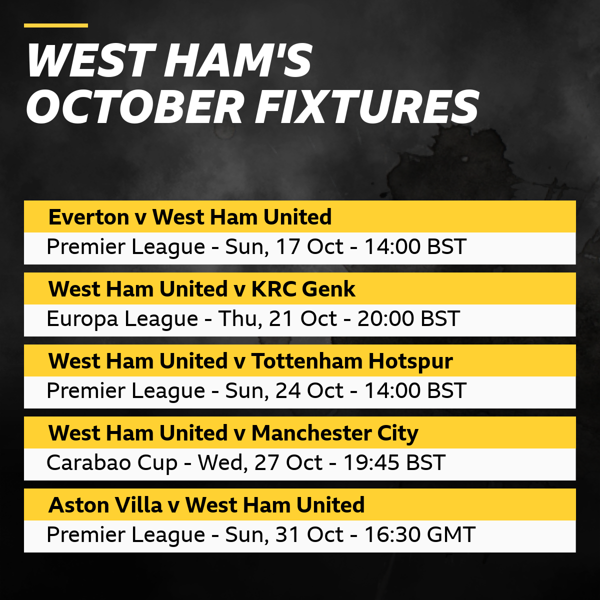 What's left for West Ham in October? - BBC Sport