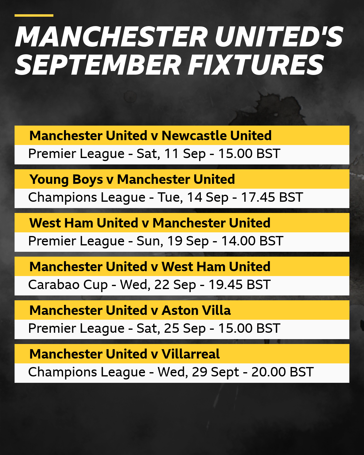 Man Utd's September fixtures - BBC Sport