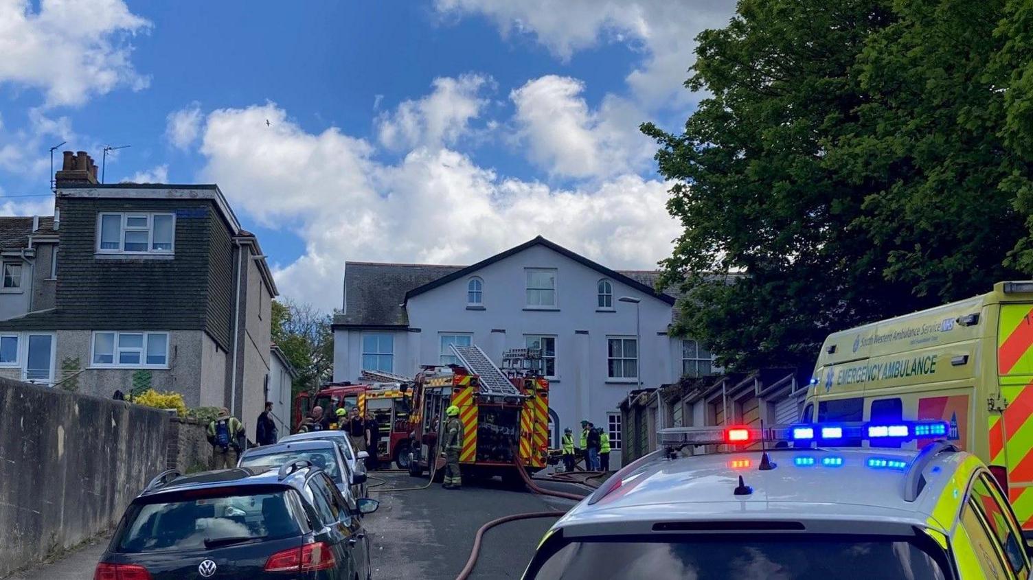 Fire breaks out in property near Truro city centre roundabout - BBC News