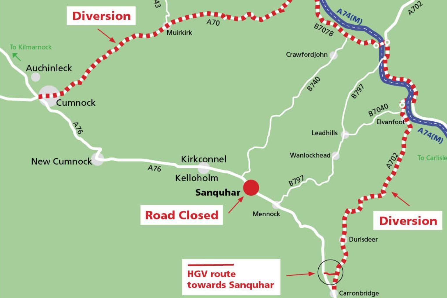 'Absolute chaos' as A76 through Sanquhar closes completely - BBC News