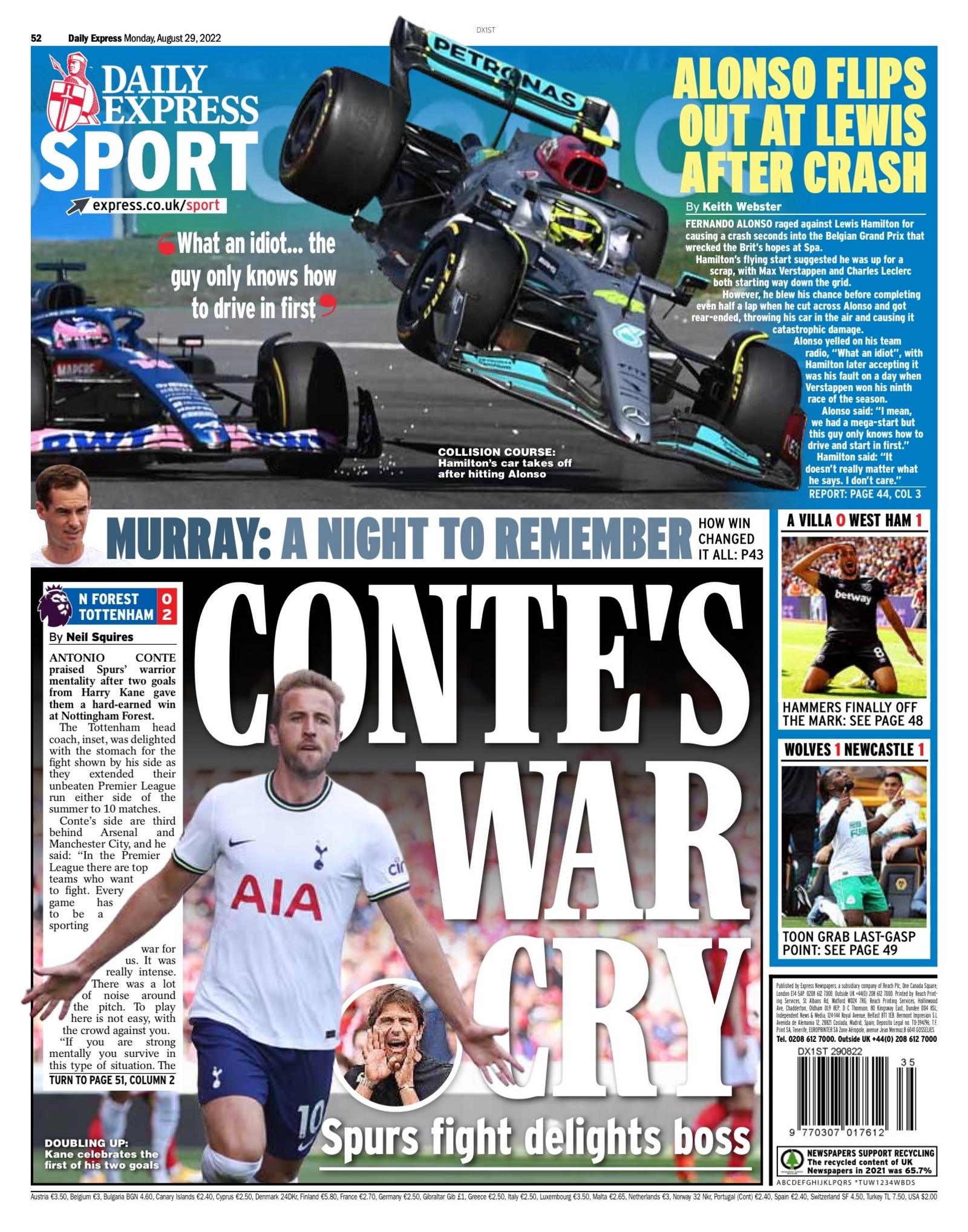 Monday's sports pages - BBC Sport
