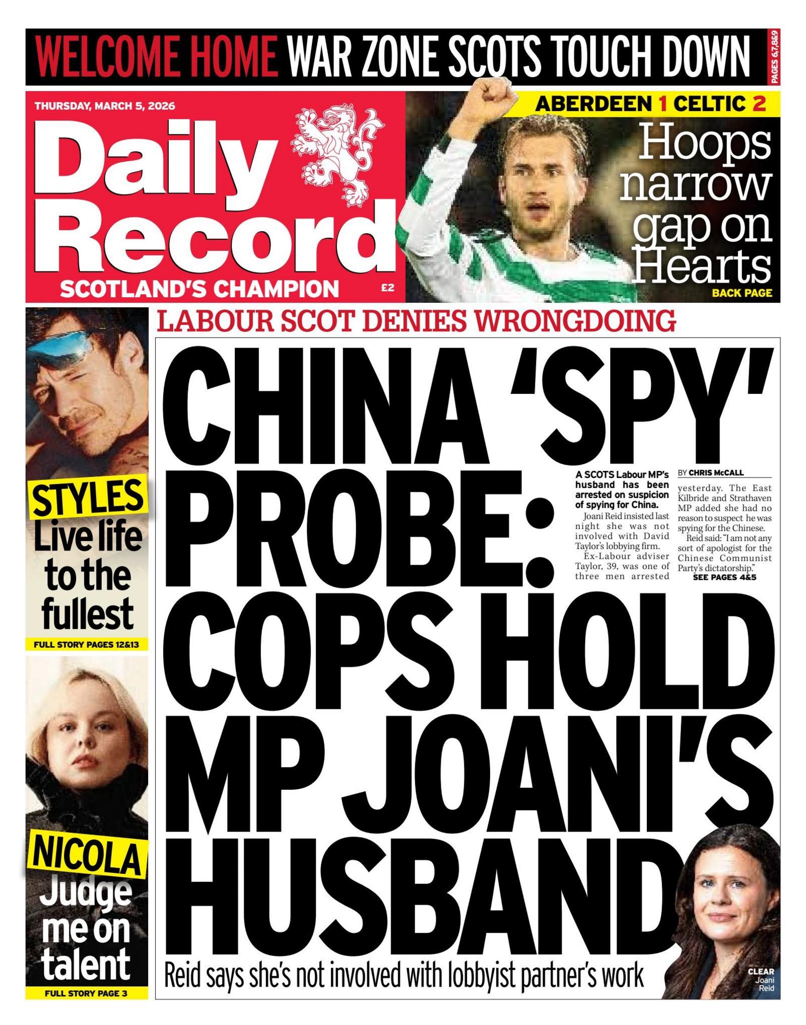 Scotland's papers: Labour MP's husband in China spy probe - BBC News