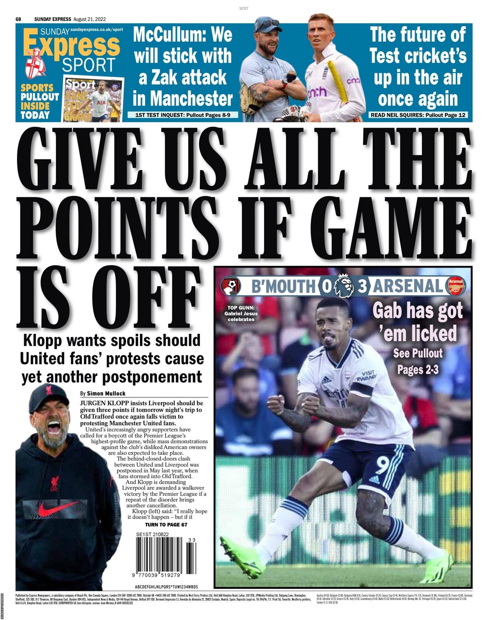 Sunday's sports pages - BBC Sport