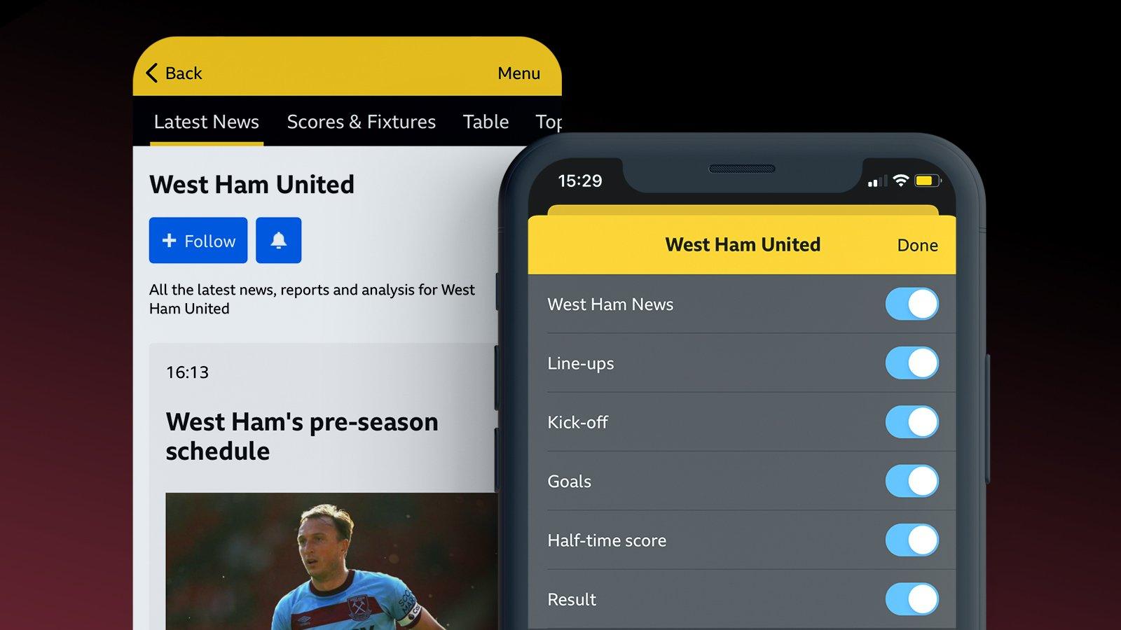 West Ham United: How to follow the Hammers in the BBC Sport app - BBC Sport
