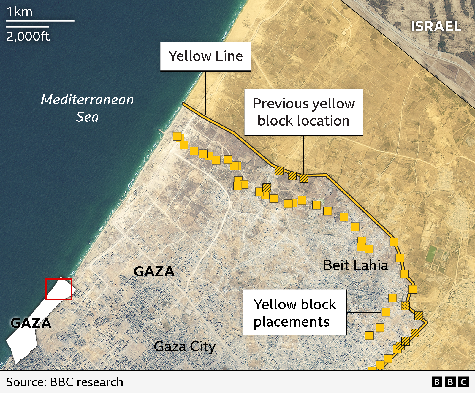 Israel moves Yellow Line deeper into Gaza, satellite images show - BBC News
