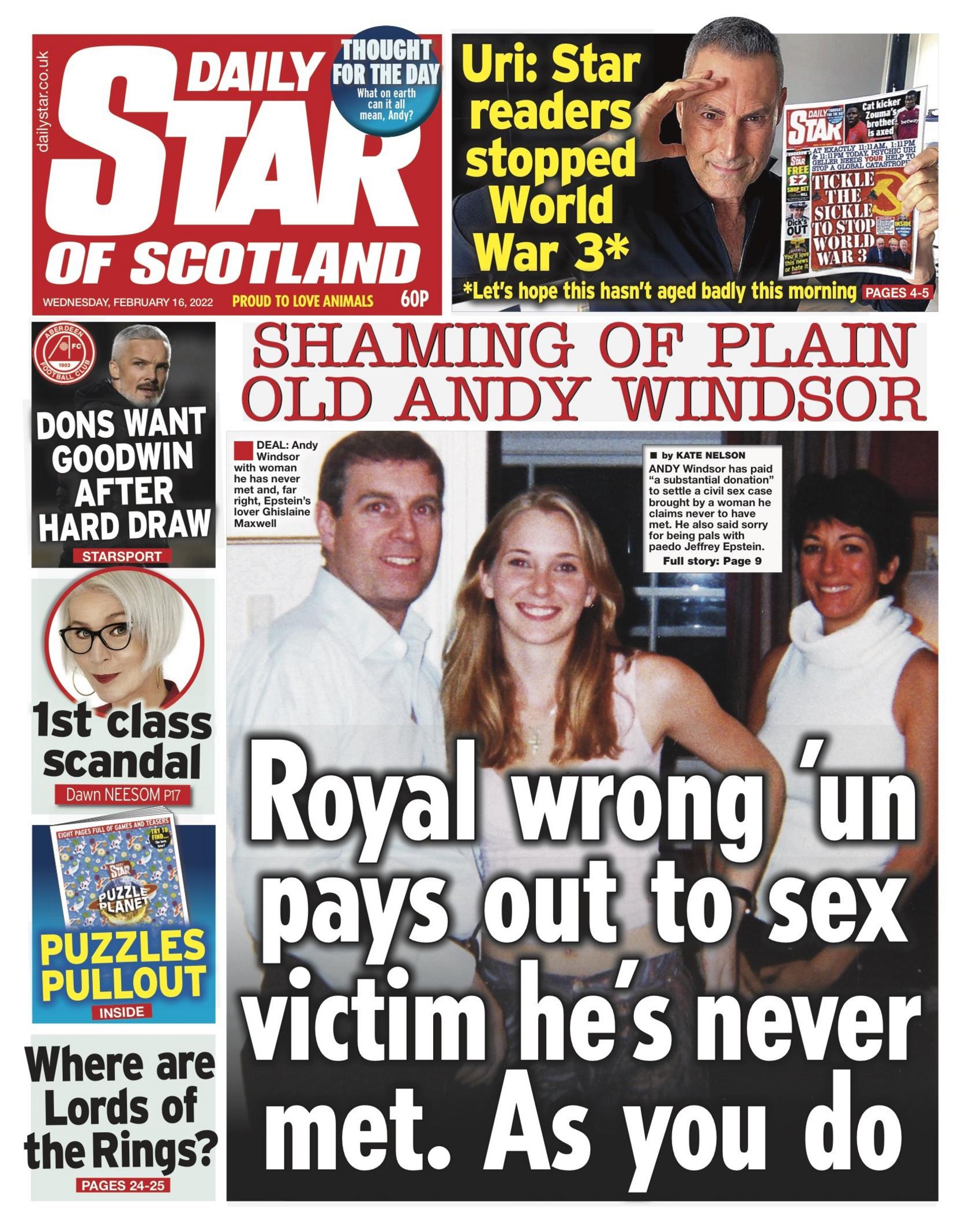 Scotland's papers: Duke's 'final humiliation' and Putin open to talks ...