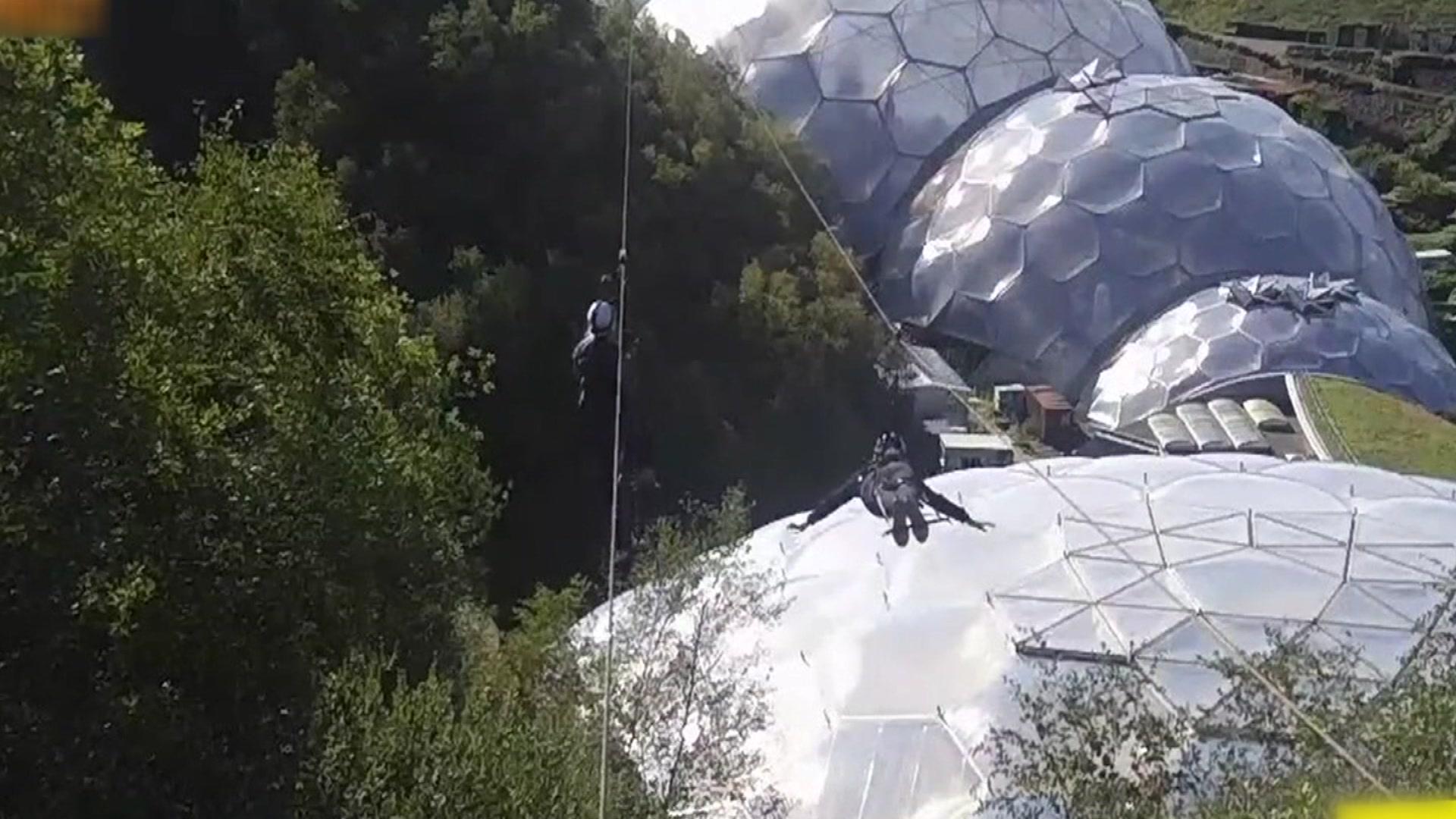 Devon grandmother, 93, does zip wire for stroke charity - BBC News