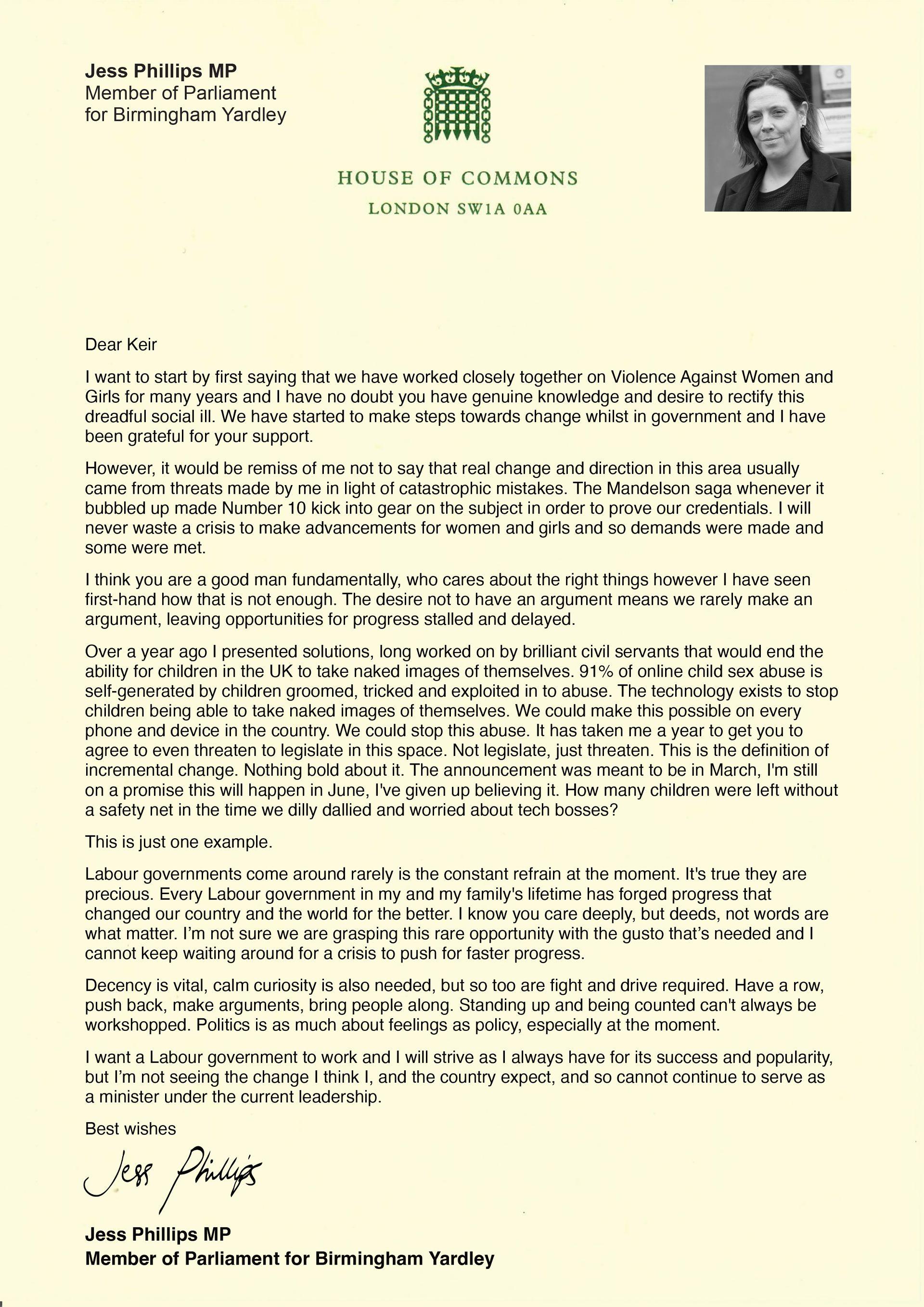 Jess Phillips Safeguarding Minister S Resignation Letter In Full Bbc