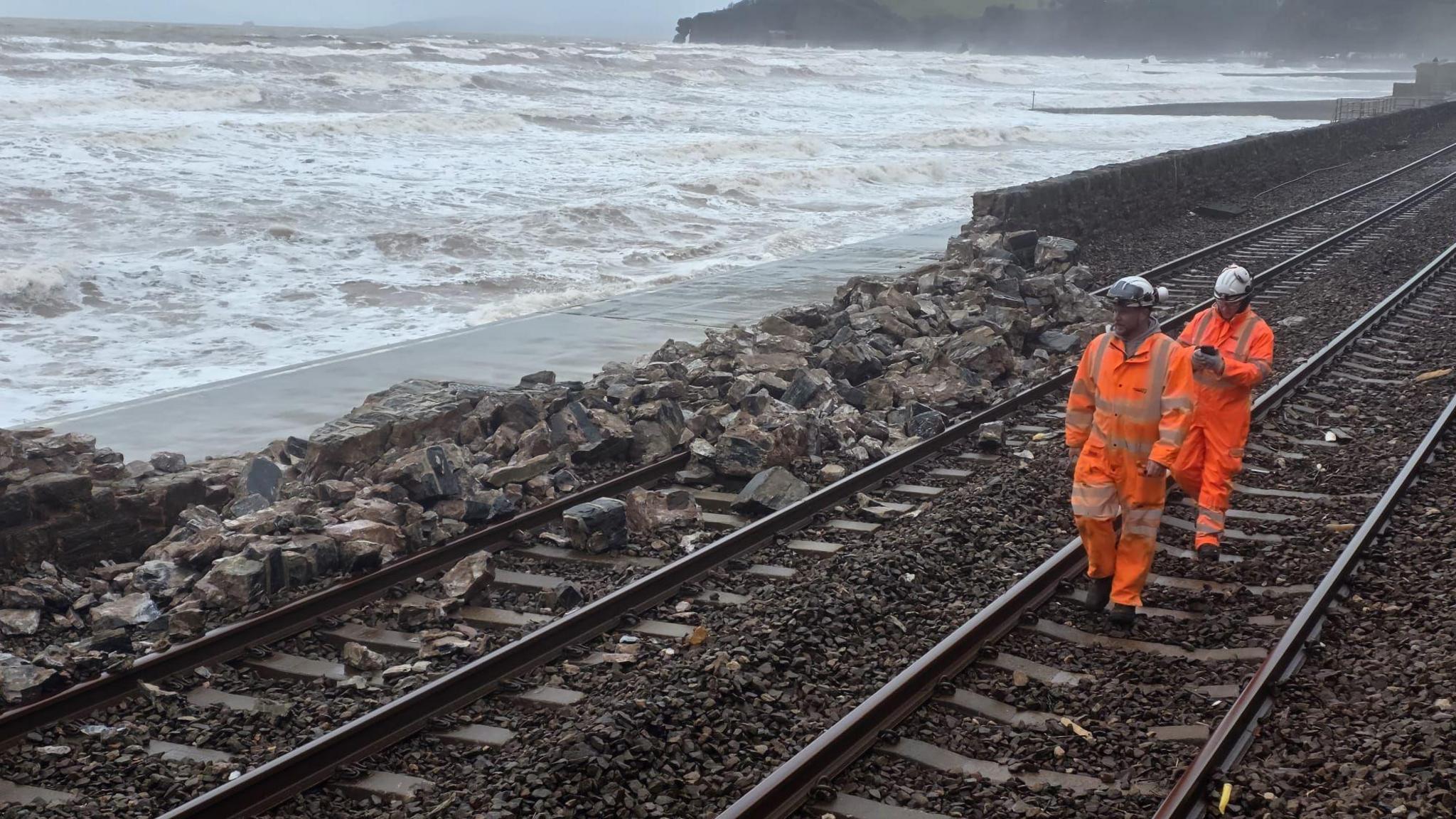 Teignmouth Pier washes away and sea wall crumbles during Storm Ingrid ...