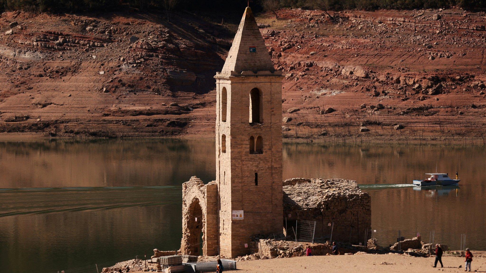 Spain Drought: Church of Sant Romà re-emerges from reservoir after ...