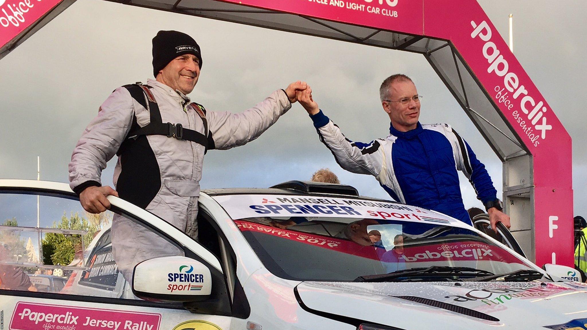 Jersey rally pair escape after barrel roll - BBC News