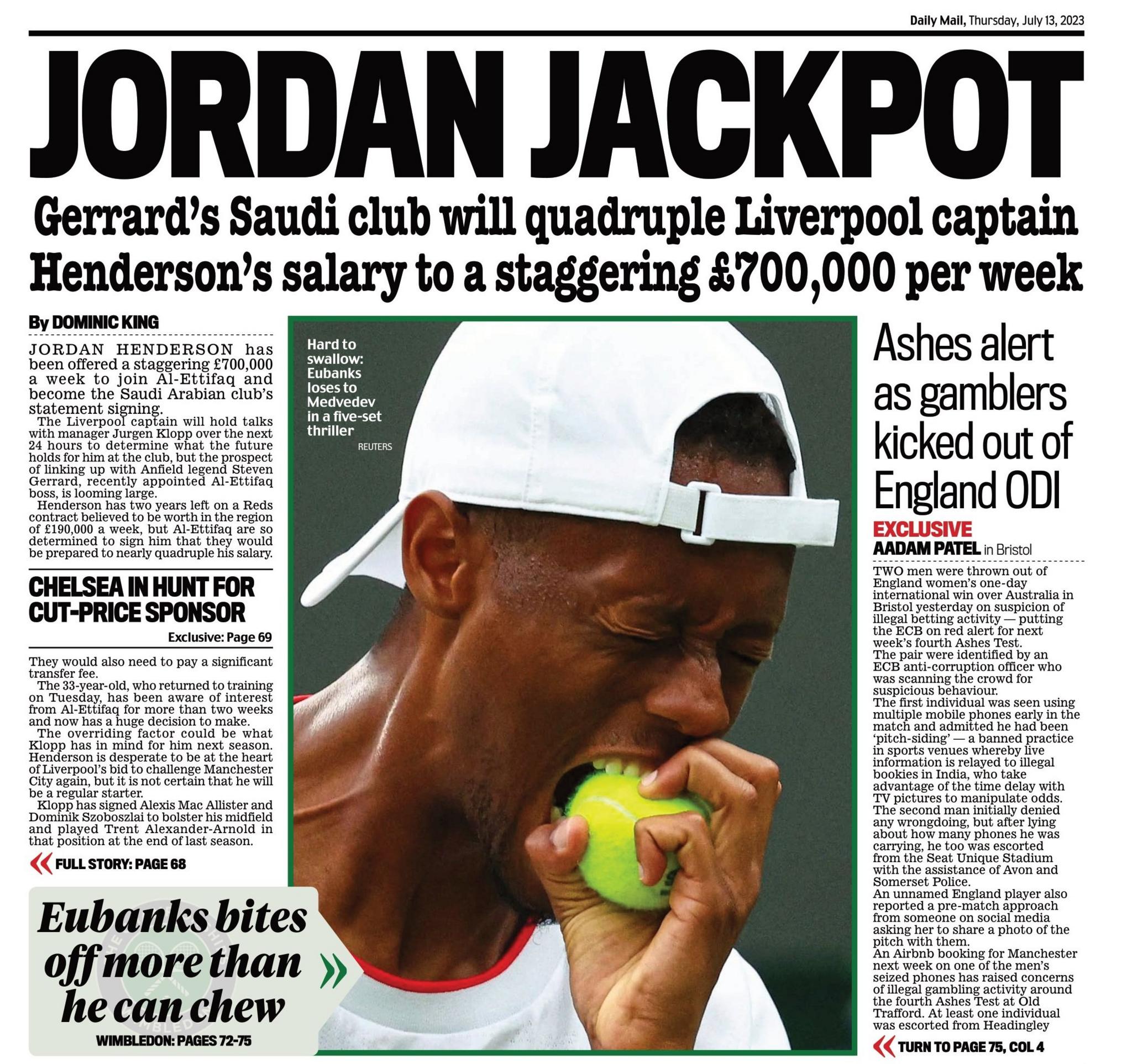 Thursday's back pages - BBC Sport