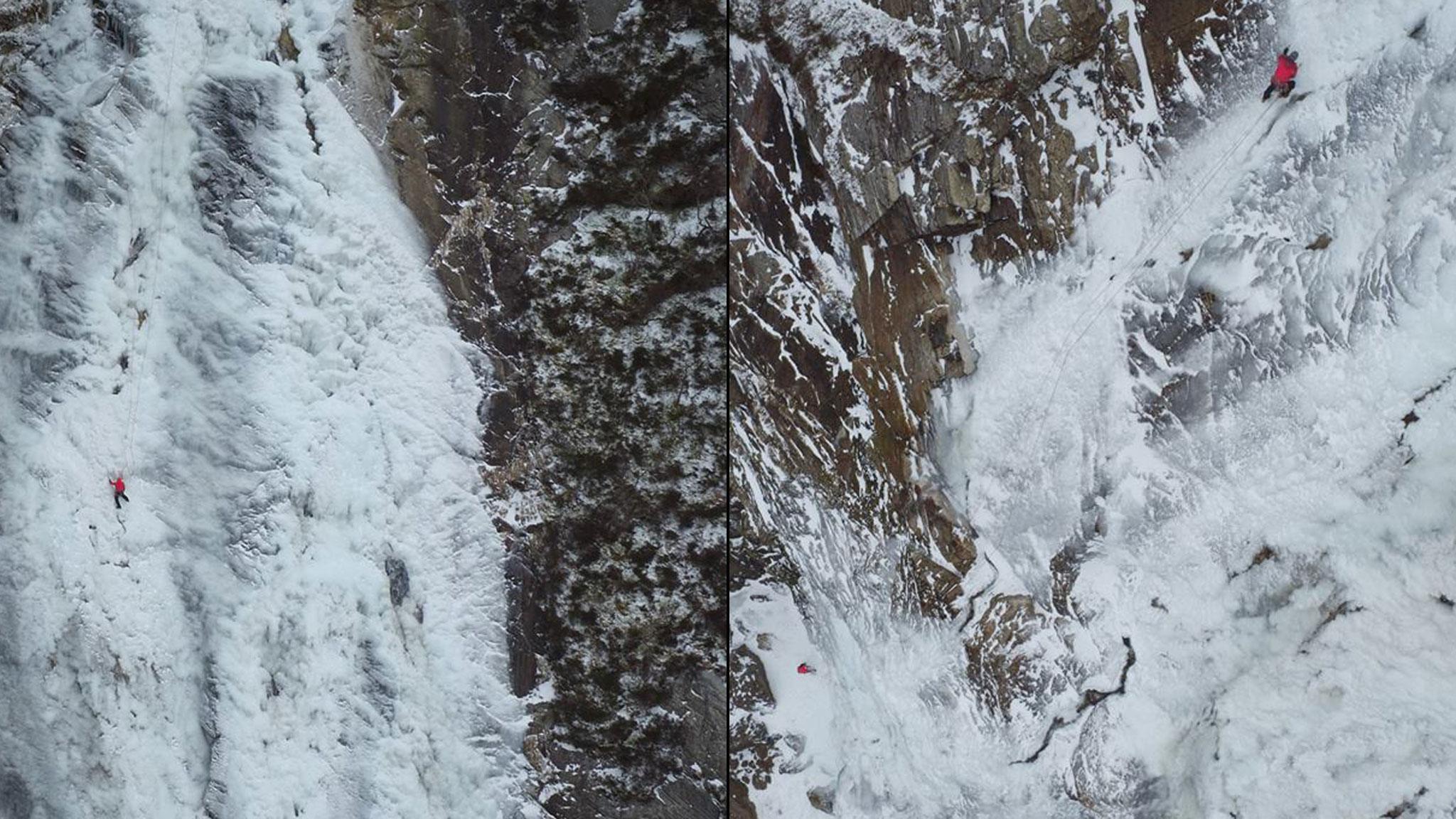 Nerves of Steall: Ice climbers tackle frozen waterfall - BBC News