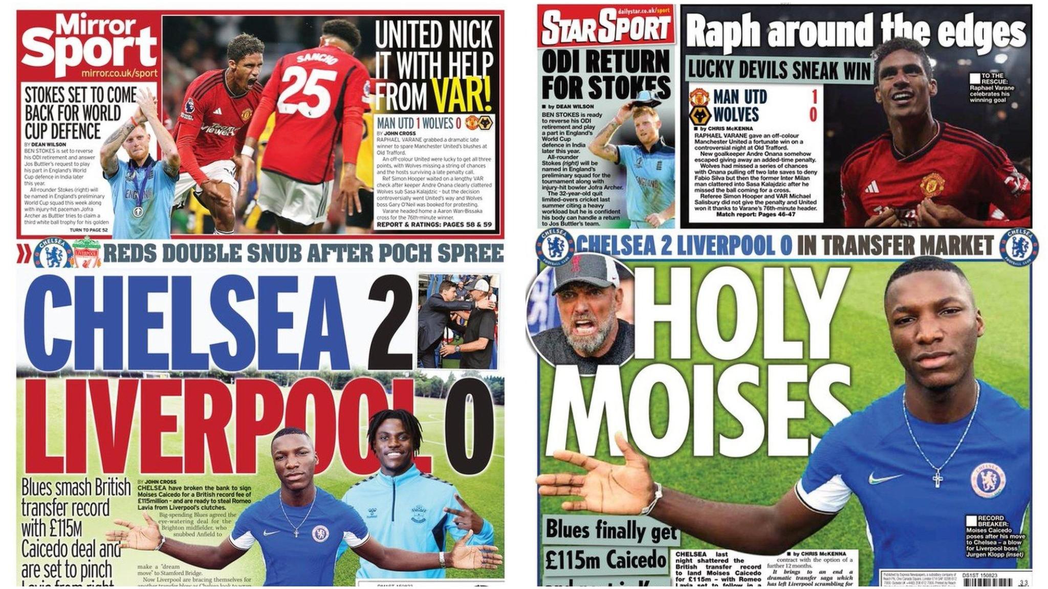 Chelsea and Liverpool: Papers react to Caicedo and Lavia deals - BBC Sport