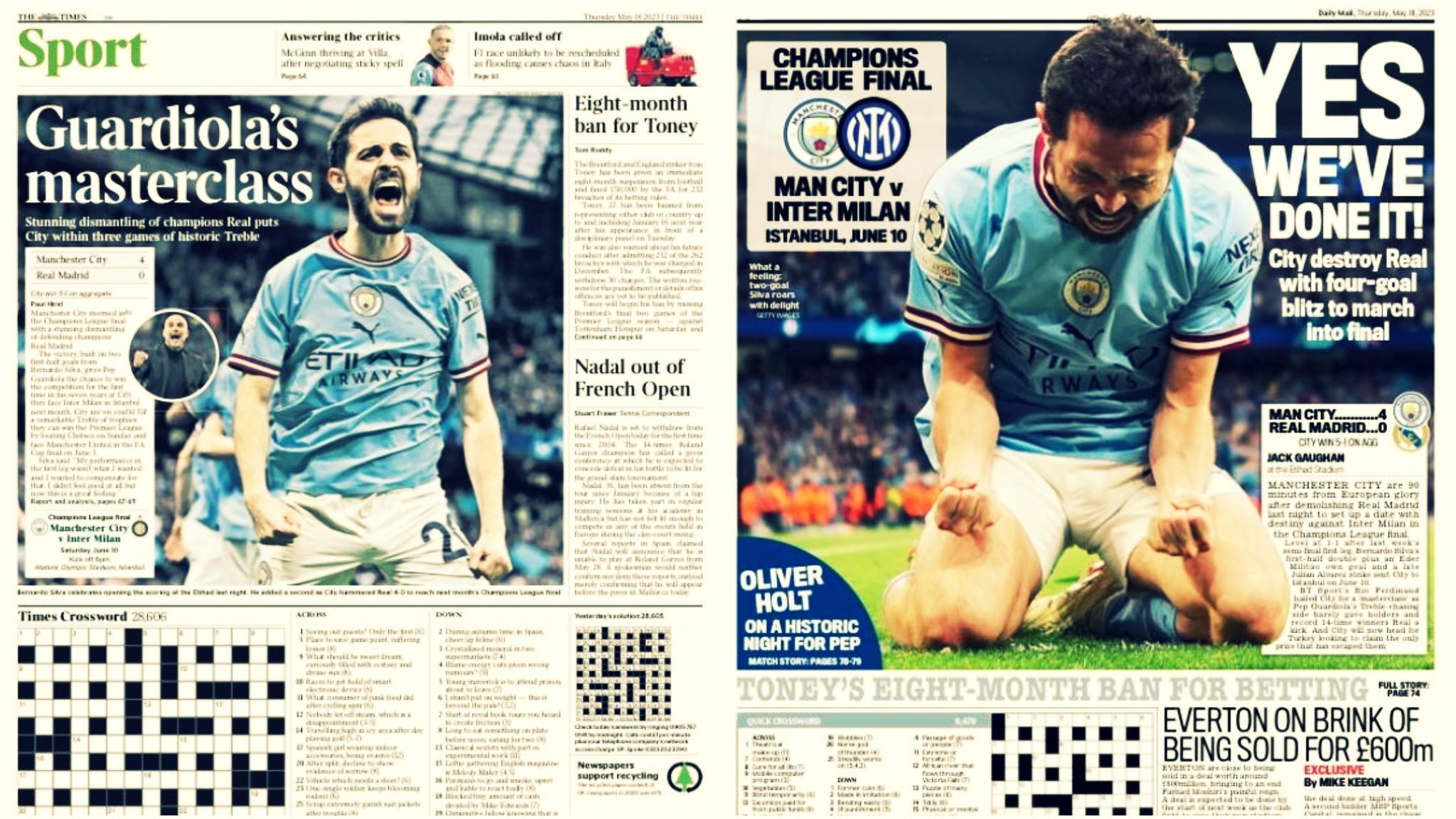 Manchester City: Bernardo Silva fills back pages after Real Madrid win ...