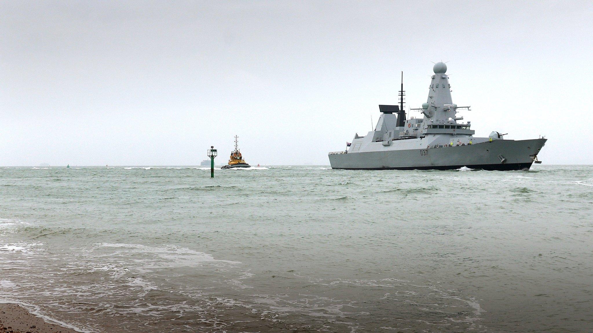 HMS Duncan arrives for visit to her adopted city of Belfast - BBC News