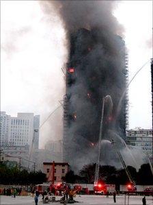 Eight held after deadly Shanghai high-rise blaze - BBC News