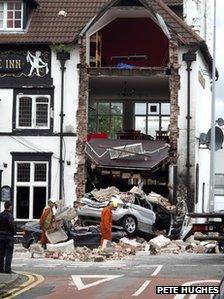 Man cut free as cars crash into Bridge Inn pub in Chester - BBC News