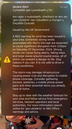 Storm Darragh: Emergency alert system used for red weather warning ...