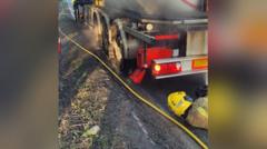 Fuel tanker catches fire on Dorset A-road - BBC News