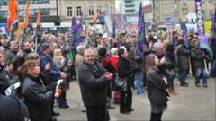 Unions protest as Sheffield City Council debates budget - BBC News