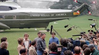 How Trump uses Reagan’s playbook on the White House lawn - BBC News