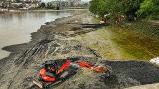 Hammersmith Bridge 'wet wipe island' cleared from Thames - BBC News