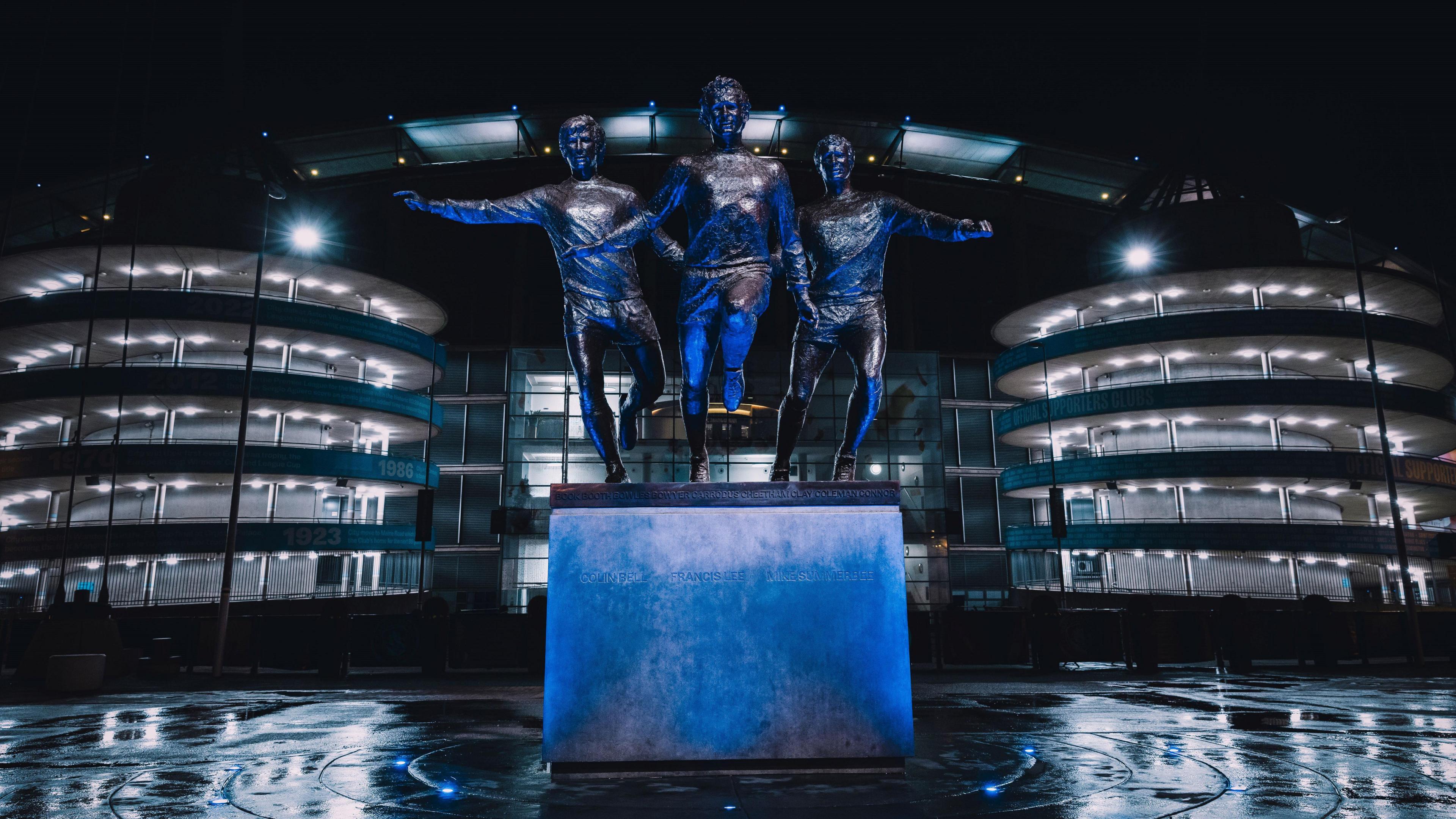 Man City: Statue of Bell, Summerbee and Lee unveiled outside Etihad ...
