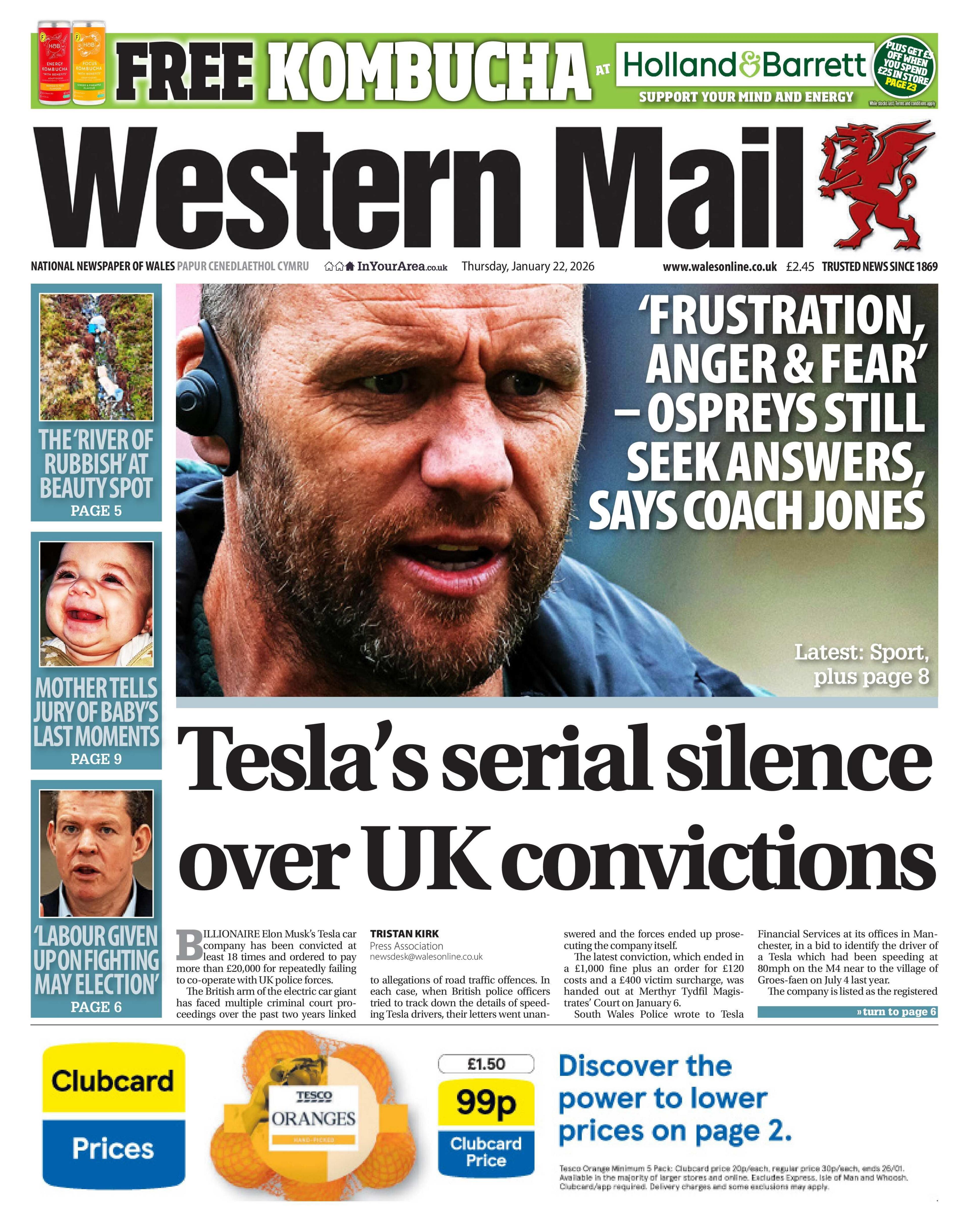 Wales' papers: Tesla's conviction silence and postal delivery woes ...