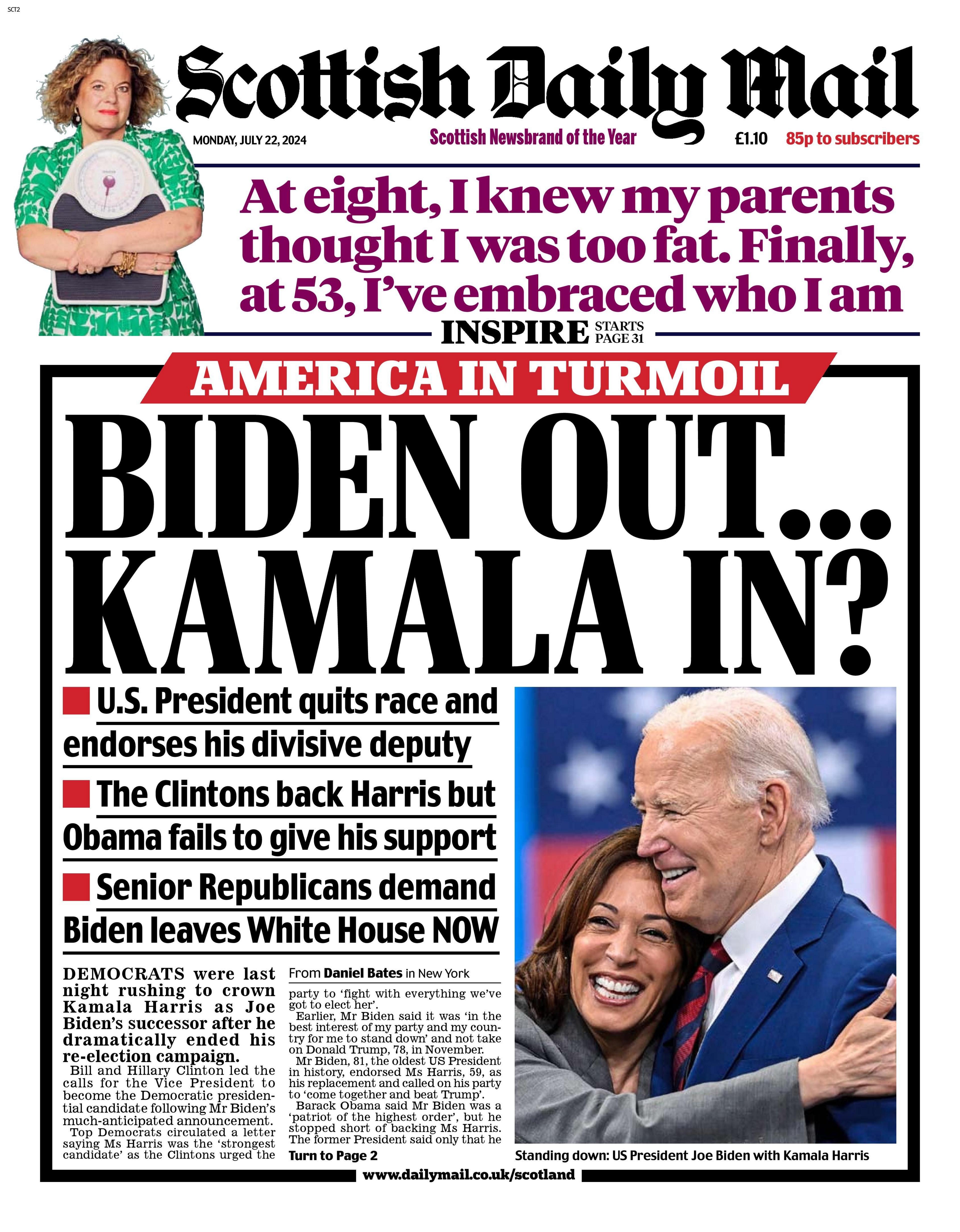 Scotland's papers: US election 'turmoil' as Joe Biden quits - BBC News