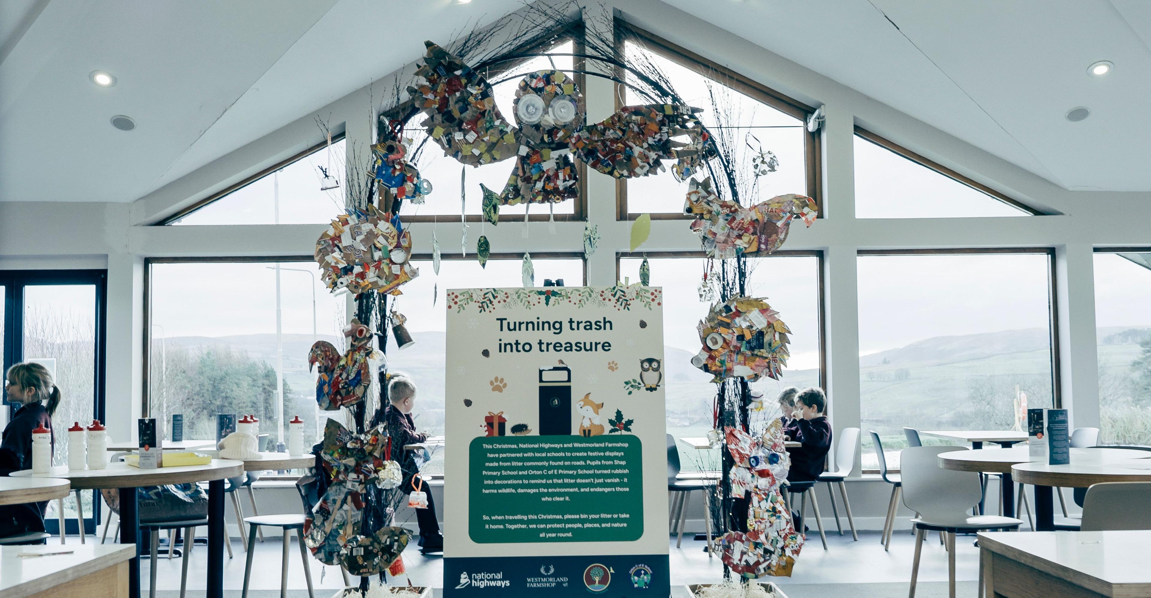Tebay services displays children's roadside litter decorations - BBC News