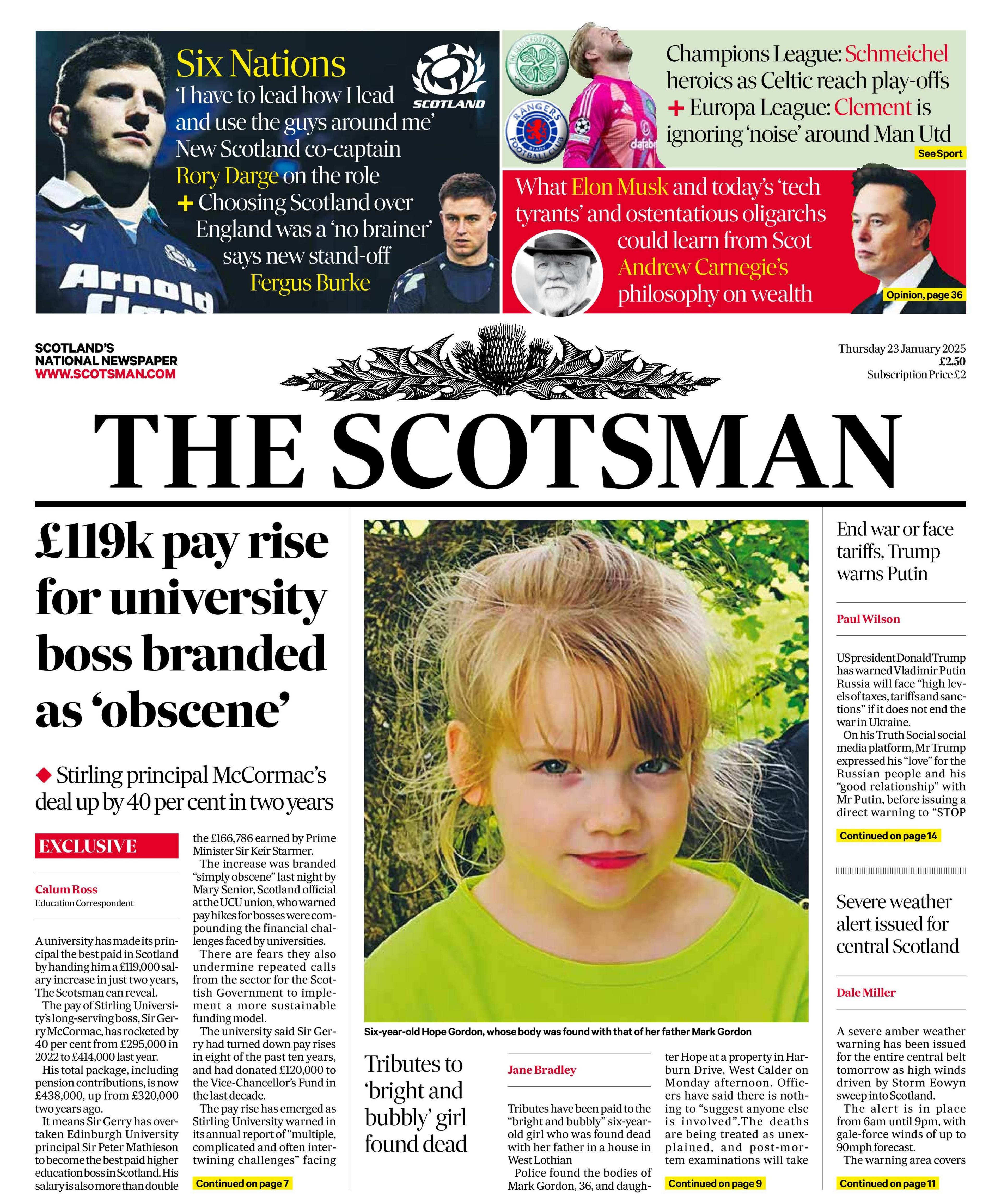 Scotland's papers: Tributes to 'bubbly' Hope and Russian 'spy ship ...