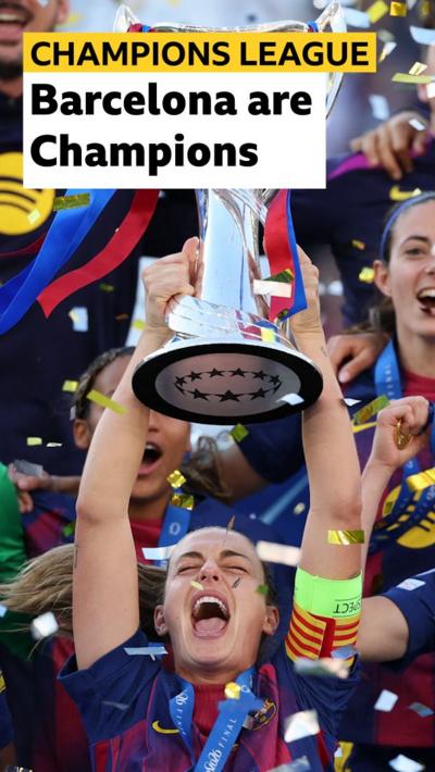 Women's Champions League final: Barcelona lift the trophy - BBC Sport