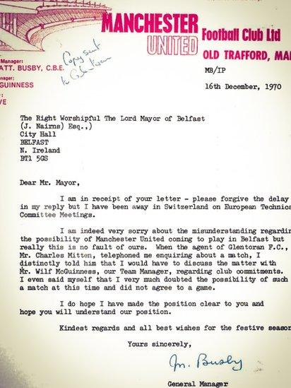 Sir Matt Busby's letter says sorry for Belfast 'misunderstanding' - BBC ...