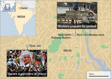 India corruption: Anna Hazare leaves jail to begin fast - BBC News