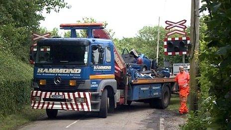 Train hits car at level crossing in Suffolk - BBC News