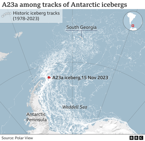 A23a: World's biggest iceberg on the move after 30 years - BBC News