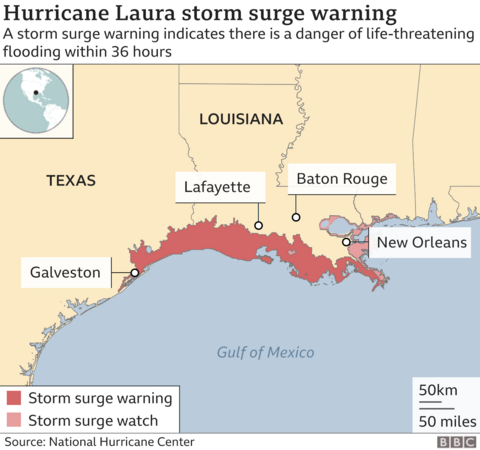 Hurricane Laura ‘will cause unsurvivable storm surge’ - BBC News
