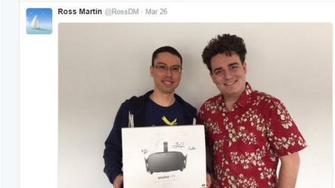 Oculus founder delivers first Rift headset in person - BBC News