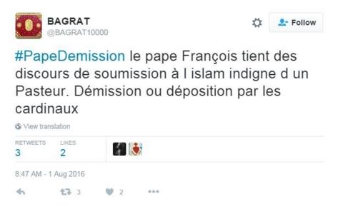 'Not my Pope' hashtag highlights French divisions - BBC News