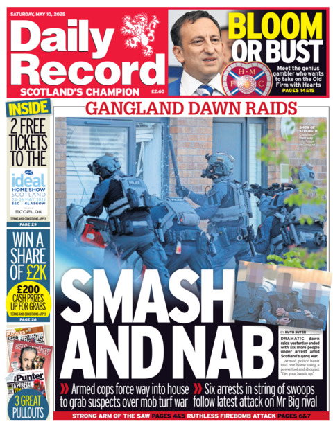 Scotland's papers: Gangland raids and NHS24 calls abandoned - BBC News