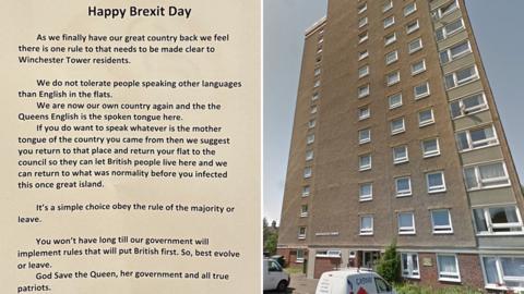 'Happy Brexit Day' Norwich flat residents unite to show support - BBC News