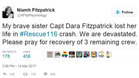 Irish coastguard pilot Captain Dara Fitzpatrick dies after crash - BBC News
