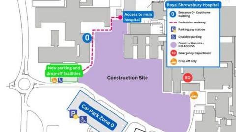 Temporary drop-off area introduced at Royal Shrewsbury Hospital - BBC News