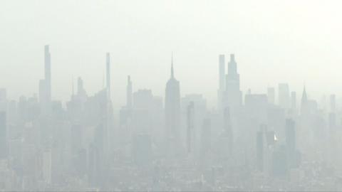 A hazy New York City skyline 