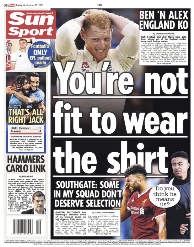 Newspaper backpages - FRI 29/09 - BBC Sport