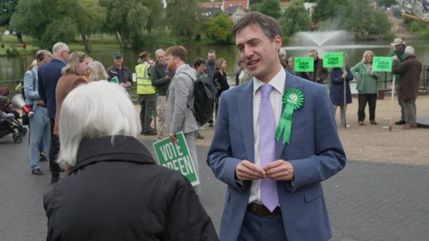Green MP Adrian Ramsay celebrates election win in Diss - BBC News
