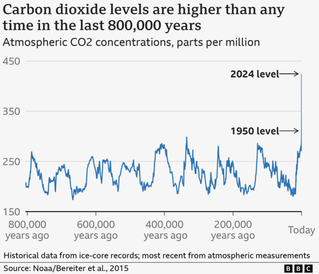 Planet-warming carbon dioxide levels rose more than ever in 2024 - BBC News